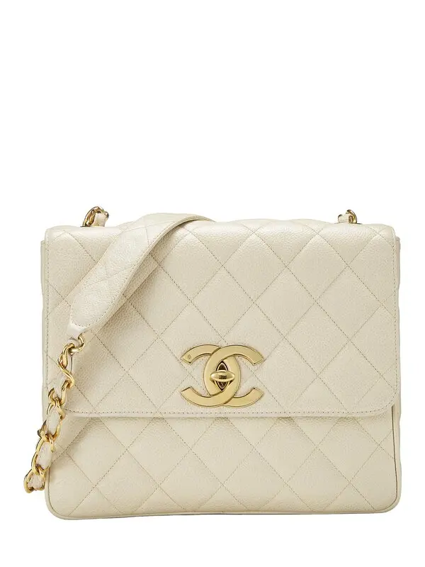Chanel Quilted Caviar Square Flap Bag - White