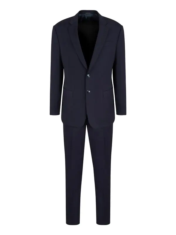 Giorgio Armani Single-breasted Soft Line Suit In Virgin Wool - Navy Blue