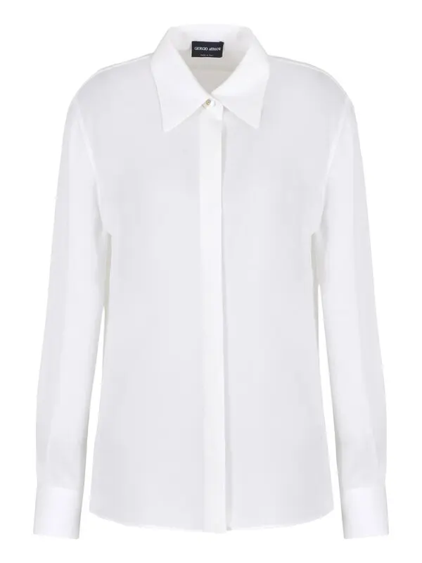 Giorgio Armani Classic Shirt In Organic Silk - White