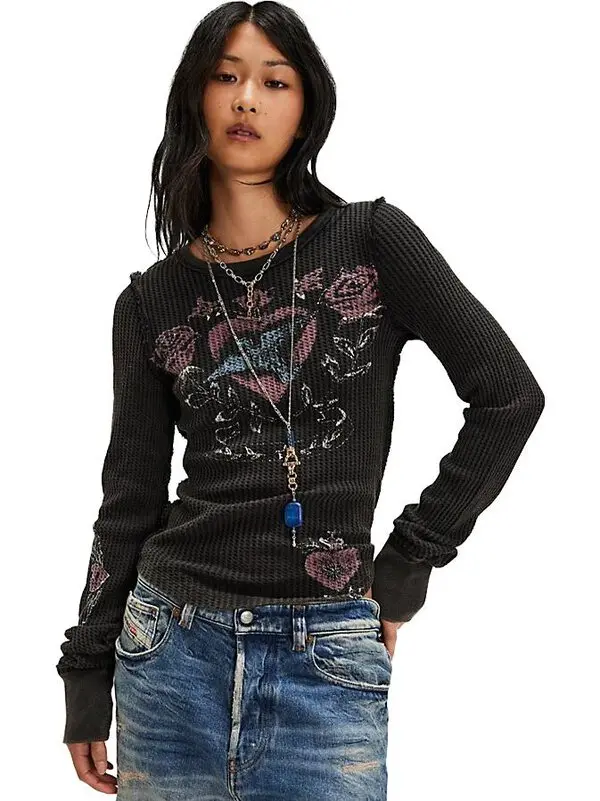 Free People We The Free Lucky Locket Long Sleeve Top - Washed Black Combo