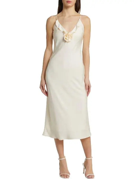 WAYF Bailey Floral Satin Slipdress - Cream