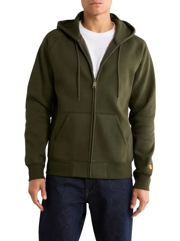 Carhartt Work In Progress Chase Cotton-blend Zip-up Hoodie - Olive/gold