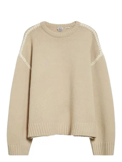 TOTEME Shell Stitch Trim Wool Sweater - Harvest