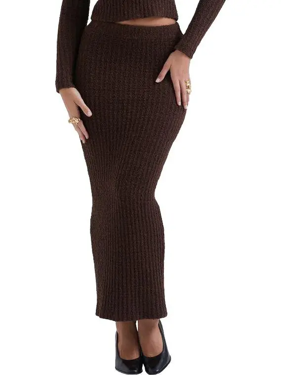 House Of Cb Sloane Bouclé Knit Skirt - Chocolate Brown