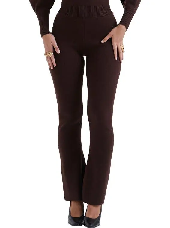 House Of Cb Nereida Rib Flare Pants - Chocolate Brown