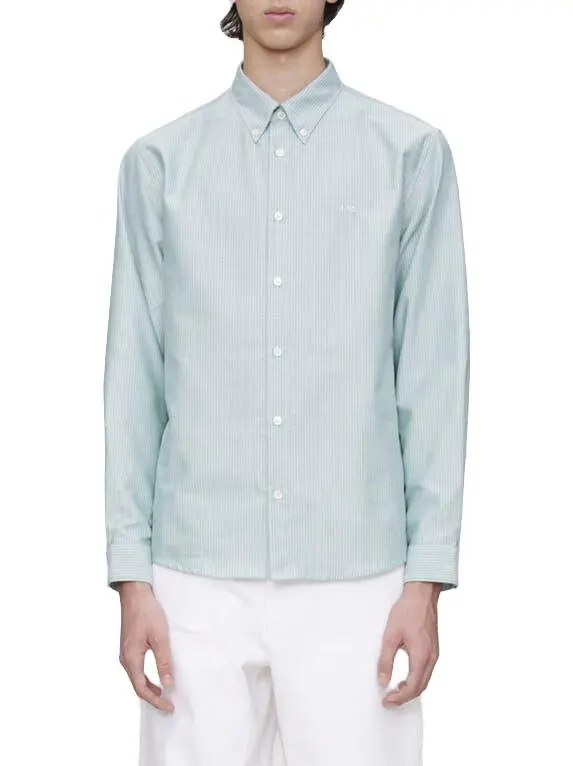 A.p.c. Chemise Greg Stripe Organic Cotton Button-down Shirt - Kac Almond Green