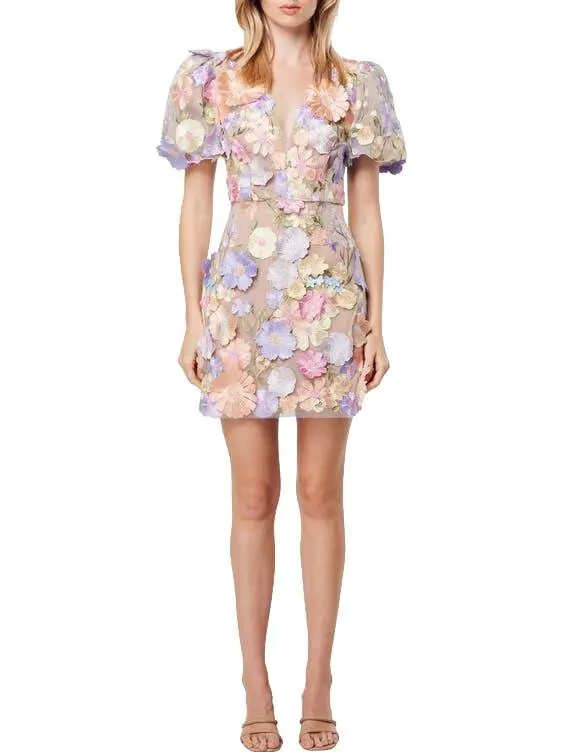 ELLIATT Anthea Floral Appliqué Minidress - Pink Multi