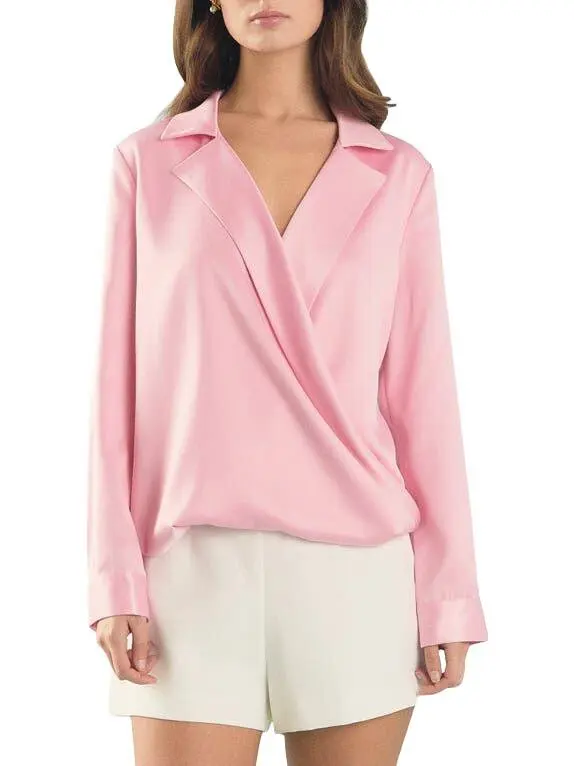 Endless Rose Satin Wrap Shirt - Baby Pink