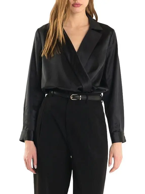 Endless Rose Satin Wrap Shirt - Black