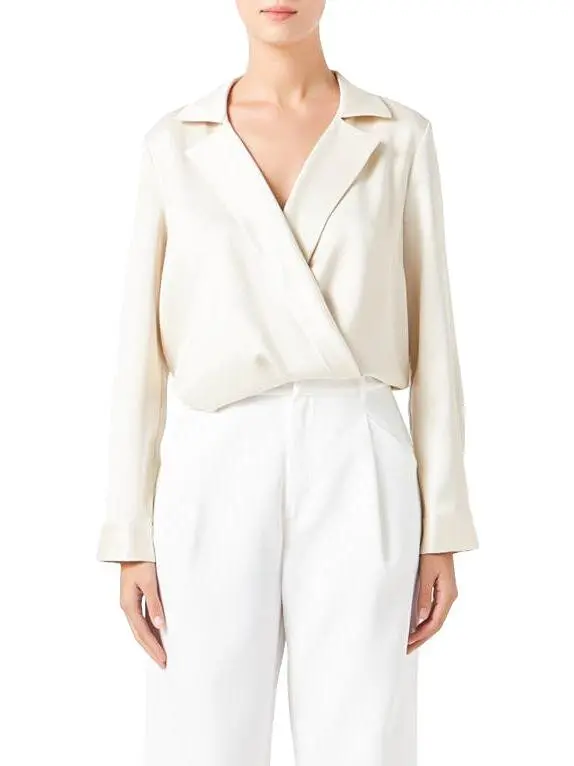 Endless Rose Satin Wrap Shirt - Cream