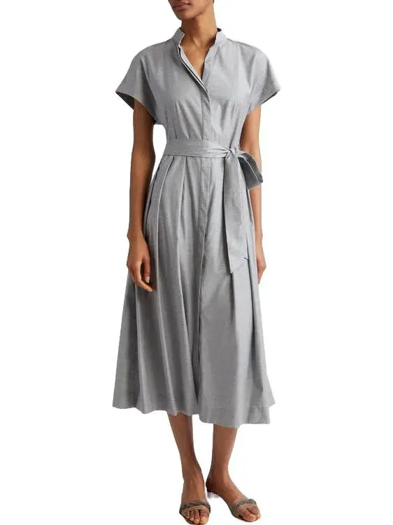 Eleventy Belted Virgin Wool-blend Shirtdress - Melange Light Gray