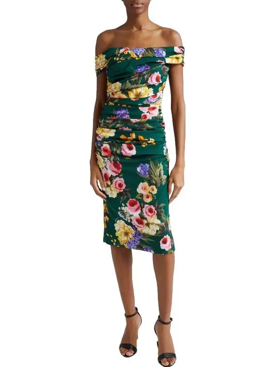 Dolce & Gabbana Garden Floral Print Charmeuse Sheath Dress - Black Purple