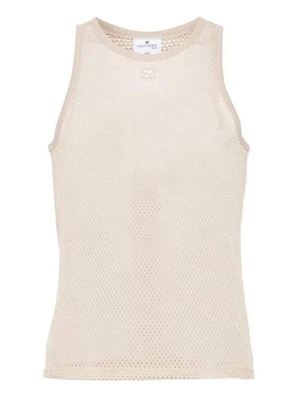 COURREGES Logo-patch Mesh Top - Neutrals