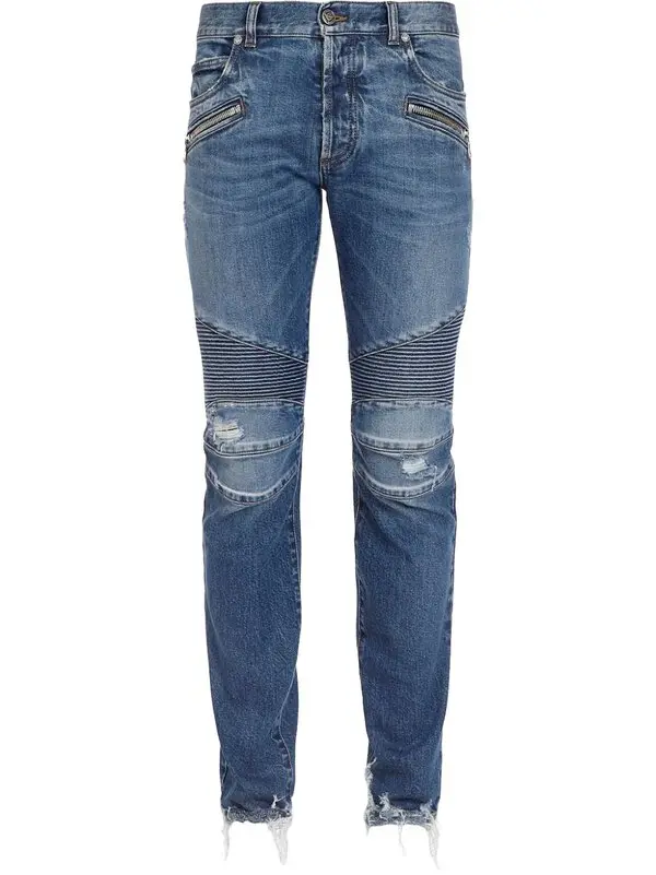 Balmain Ripped Tapered Jeans - Blue