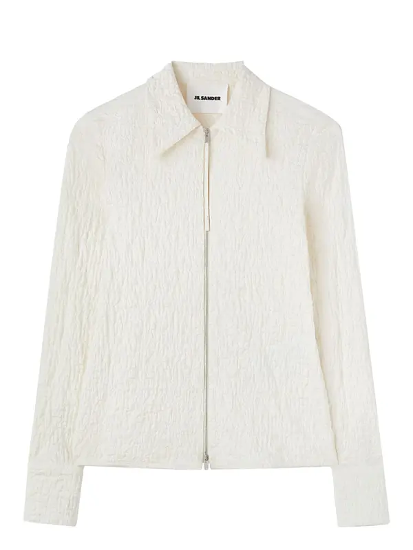 JIL SANDER Zip-front Cloqué Top - White