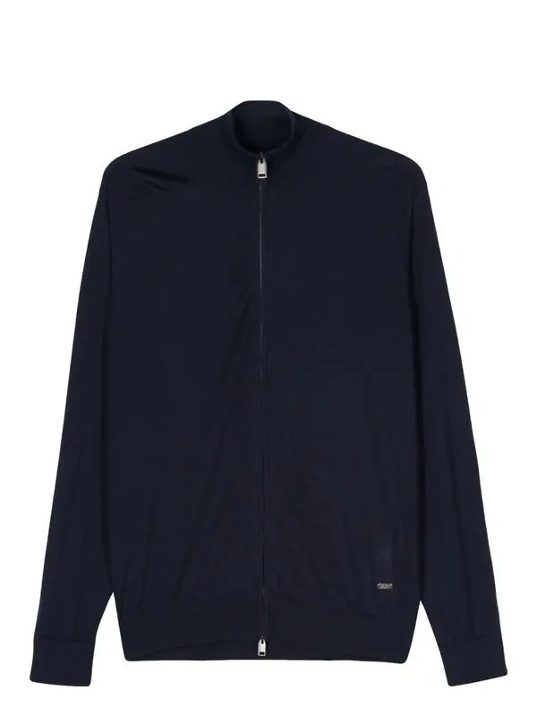 Brioni Logo-plaque Zipped Jumper - Blue