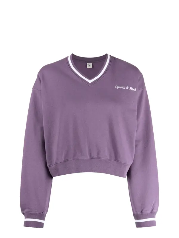 SPORTY & RICH Logo-embroidered V-neck Sweatshirt - Purple