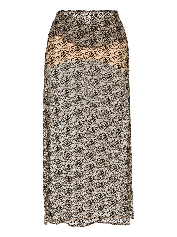 Attico Embroidered Semi-sheer Skirt - Brown