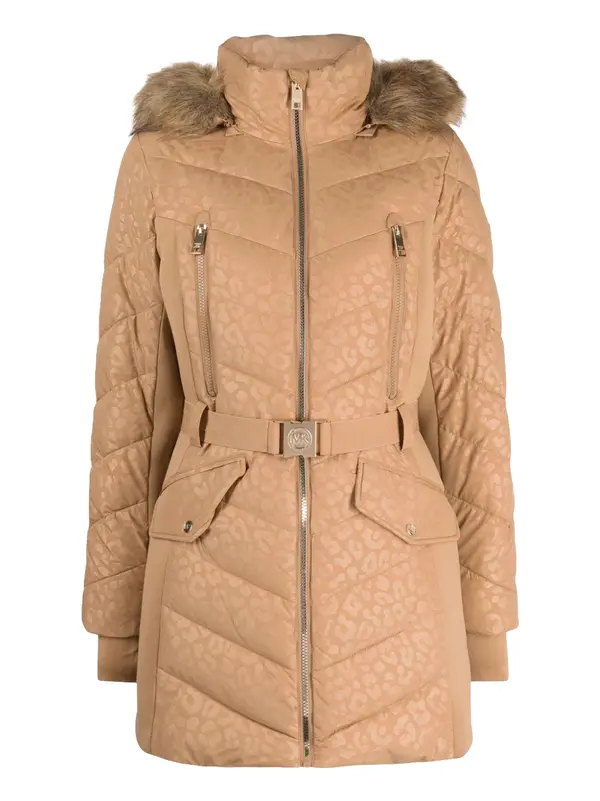 Michael Kors Leopard-print Padded Parka Coat - Brown