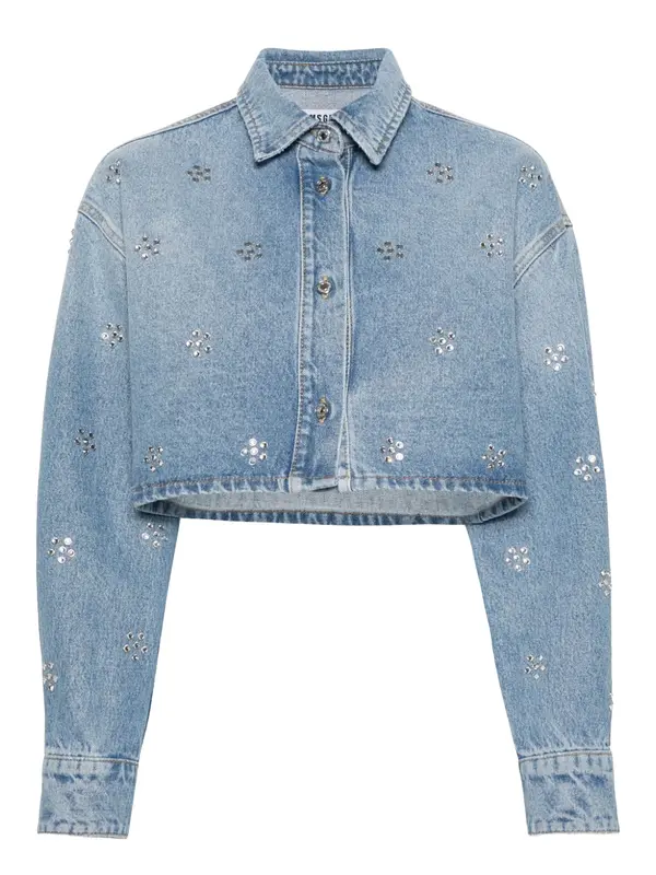 MSGM Rhinestone-embellished Denim Shirt - Blue