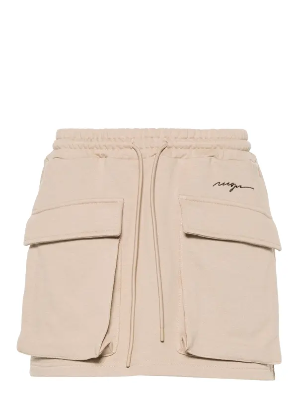 MSGM Embroidered-logo Jersey Mini Skirt - Neutrals
