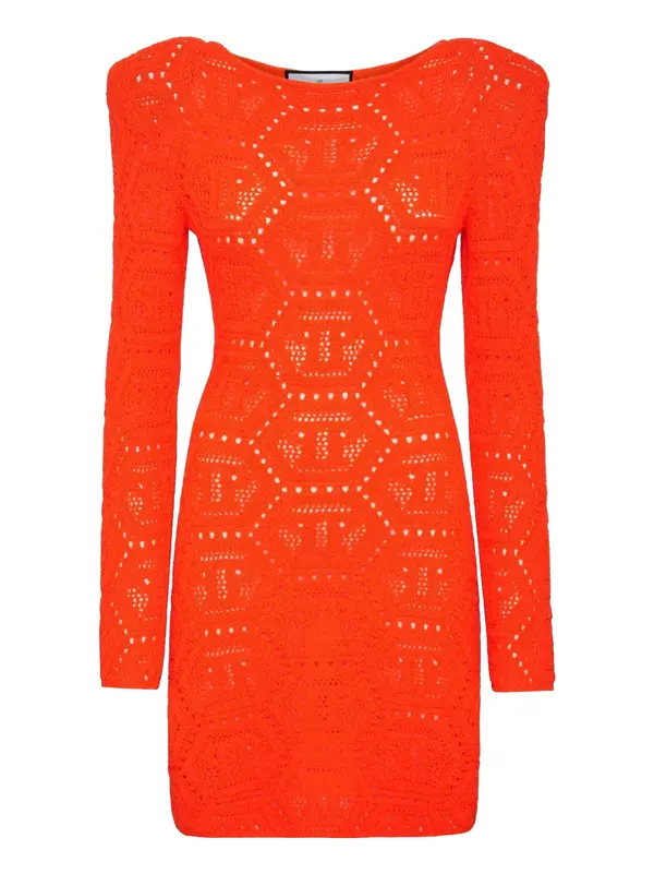 Philipp Plein Monogram-intarsia Mini Dress - Orange