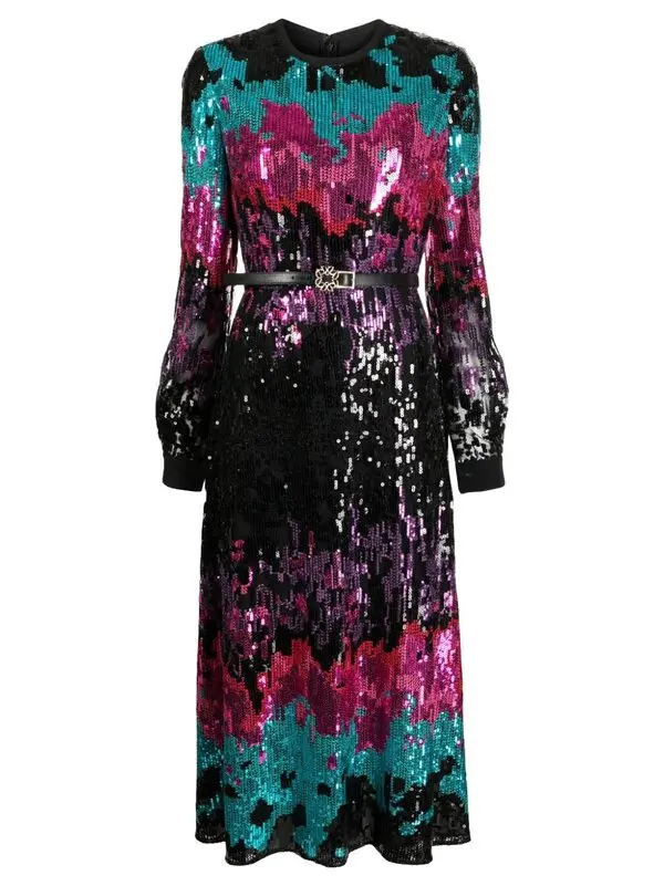 Elie Saab Sequinned Belted Midi Dress - Pink