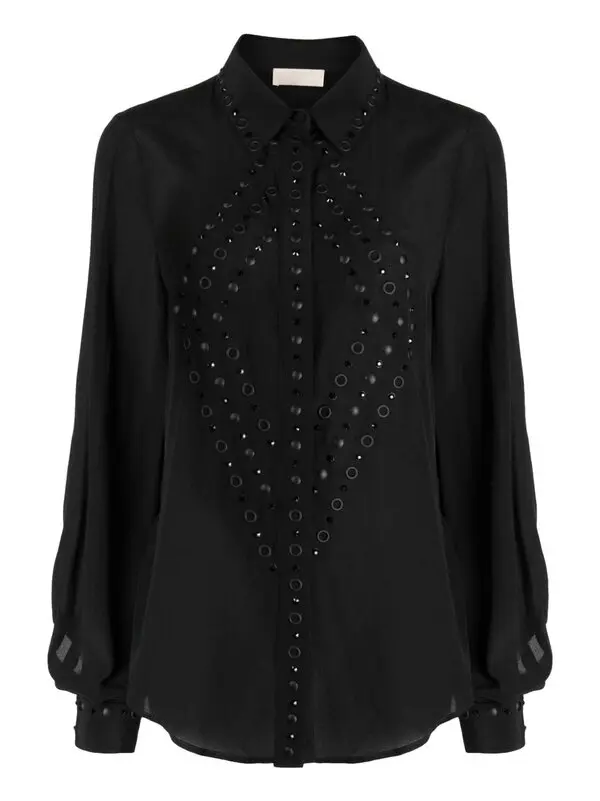 Elie Saab Eyelet-embellished Silk Shirt - Black