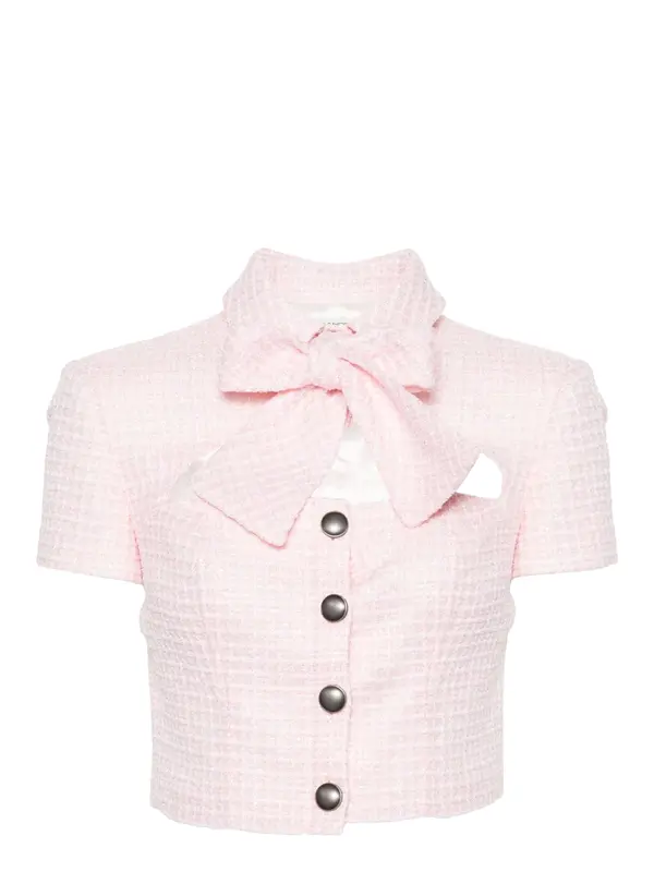 Alessandra Rich Cropped Tweed Jacket - Pink