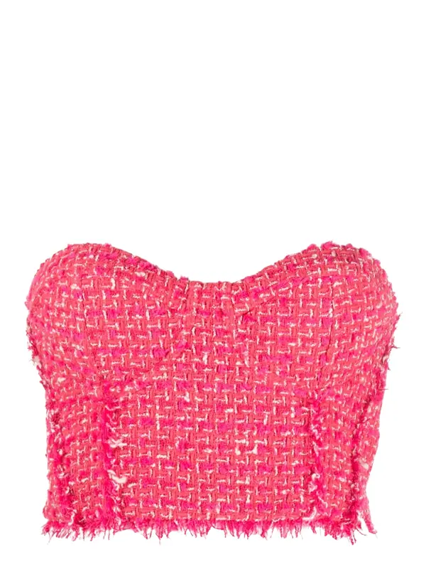 Patrizia Pepe Frayed Tweed Bustier Top - Pink