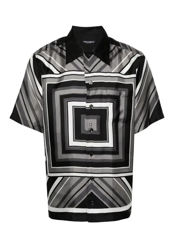 Dolce & Gabbana Geometric-print Silk Shirt - Grey