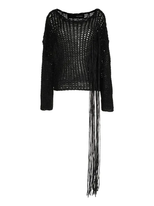 Isabel Benenato Open-knit Fringed Jumper - Black
