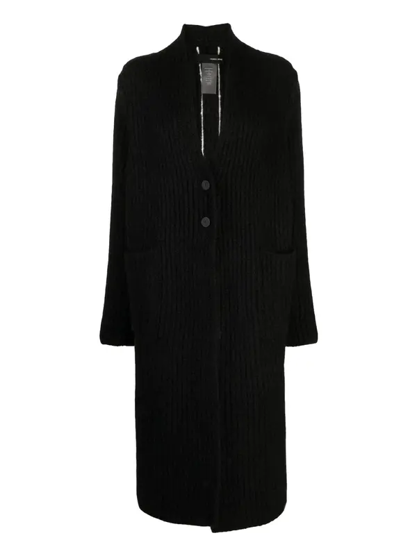 Isabel Benenato Ribbed-knit Single-breasted Coat - Black