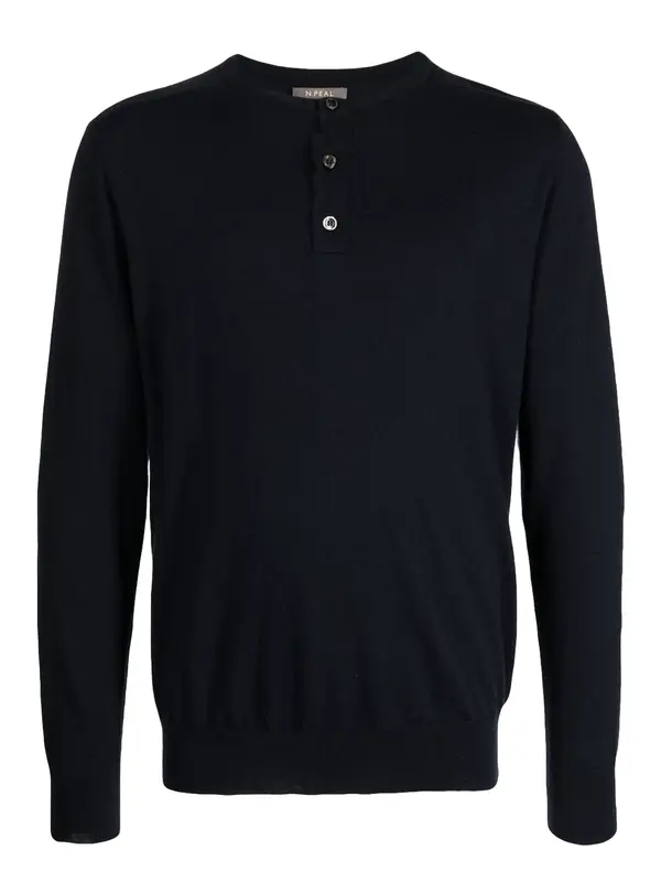 N.peal Henley Button-placket Jumper - Blue