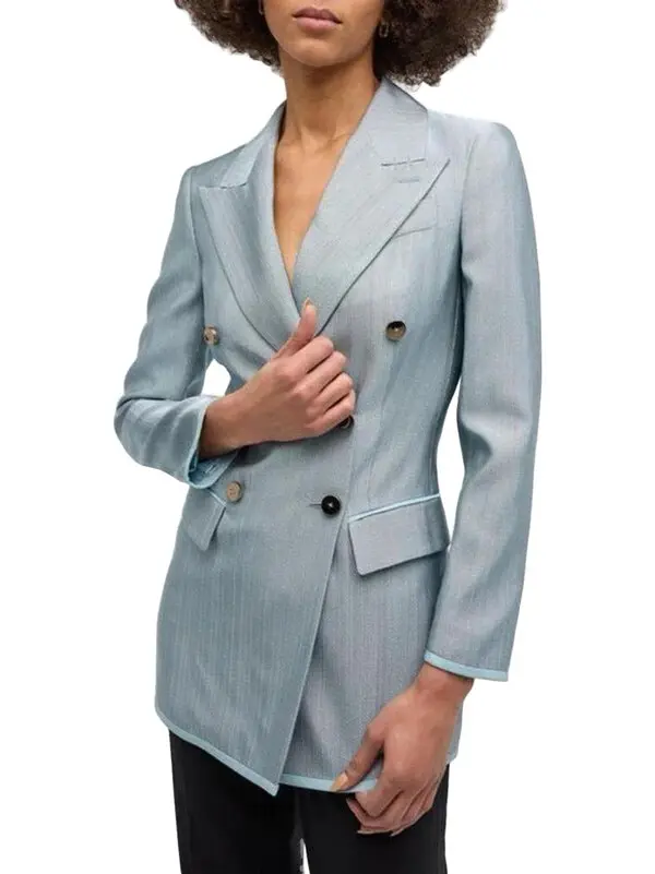 Giorgio Armani Textured Double-breasted Blazer - Sage