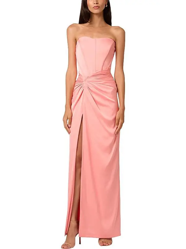 LIV FOSTER Satin Strapless Draped Column Gown - Coastal Sun