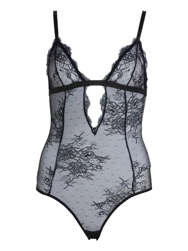 Karl Lagerfeld Scalloped Lace Bodysuit - Black