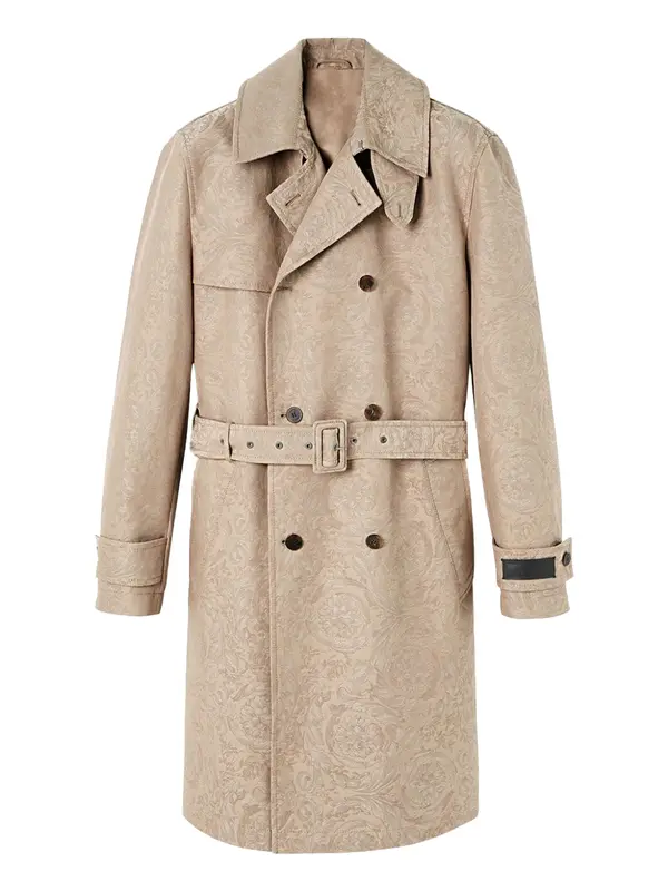 Versace Floral-jacquard Cotton Trench Coat - Neutrals
