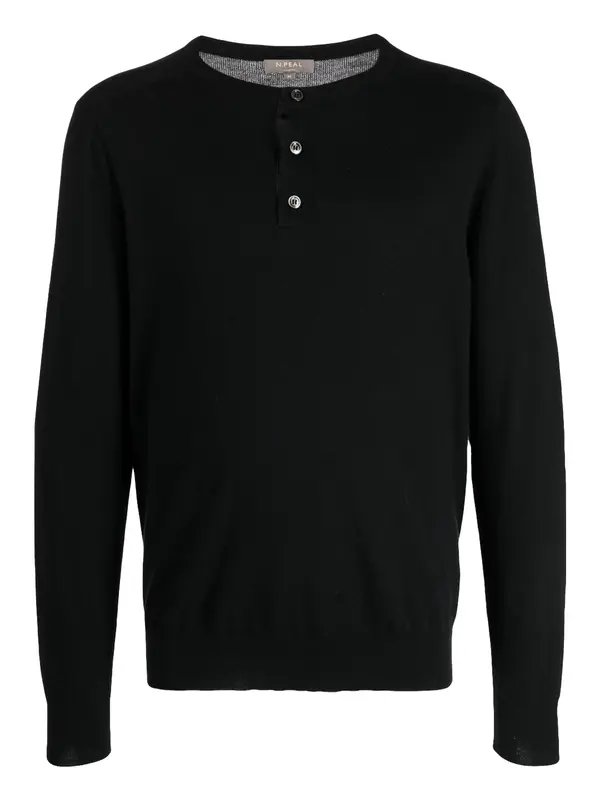 N.peal Henley Button-placket Jumper - Black