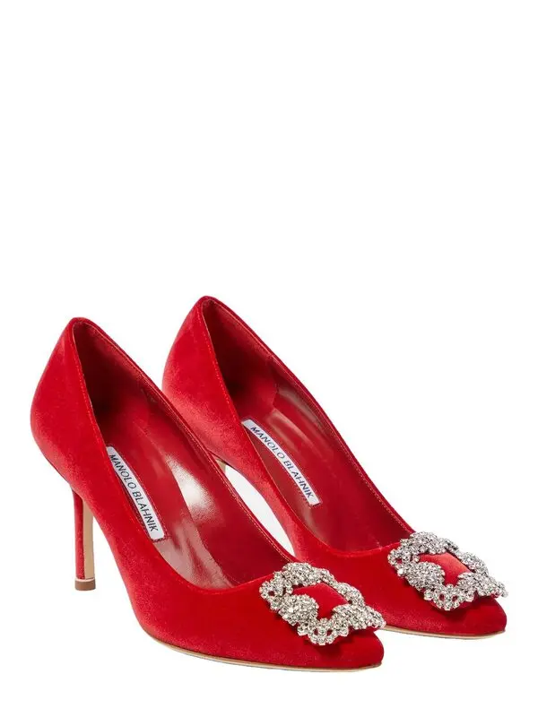 Manolo Blahnik Hangisi Velvet Pumps - Red