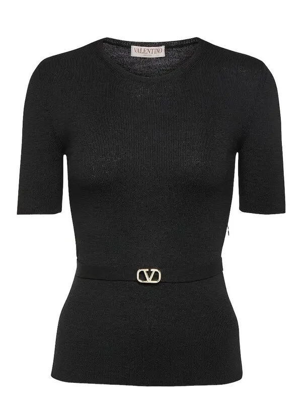Valentino Garavani Belted Virgin Wool Sweater - Black