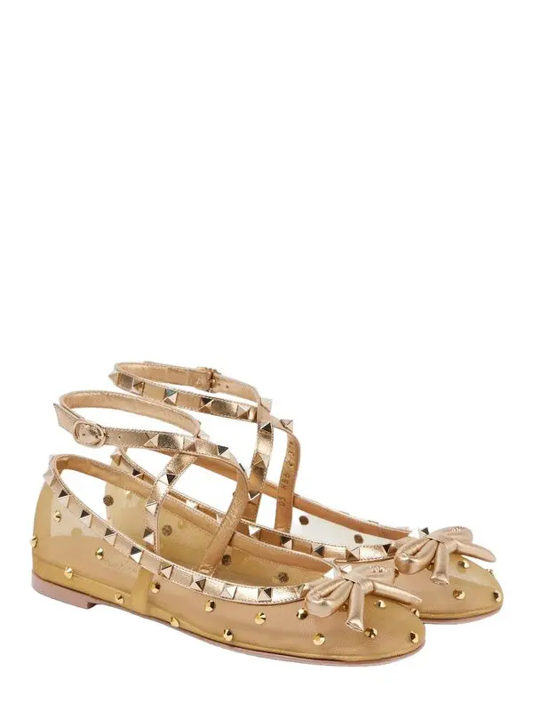 Valentino Garavani Rockstud Embellished Ballet Flats - Gold