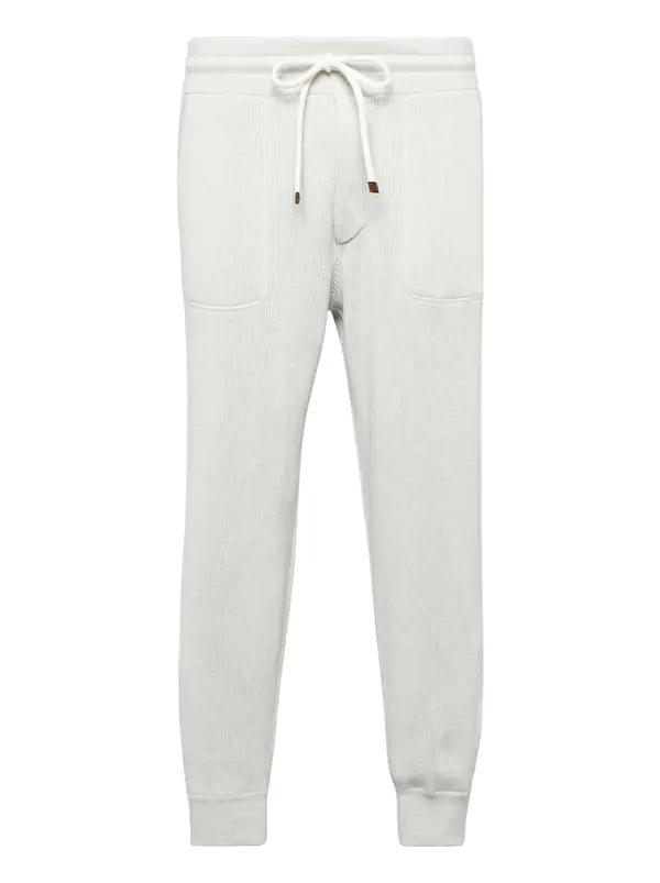 Brunello Cucinelli Ribbed-knit Cotton Sweatpants - Grey