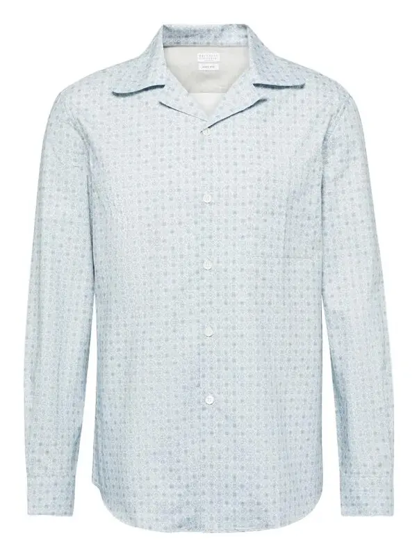 Brunello Cucinelli Printed Cotton Shirt - Blue