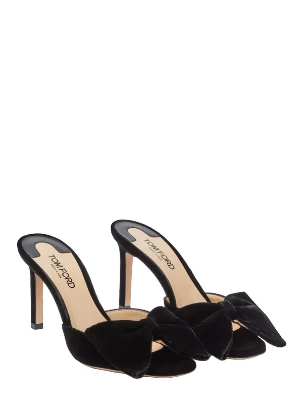 TOM FORD Brigitte 85 Bow-detail Velvet Mules - Black