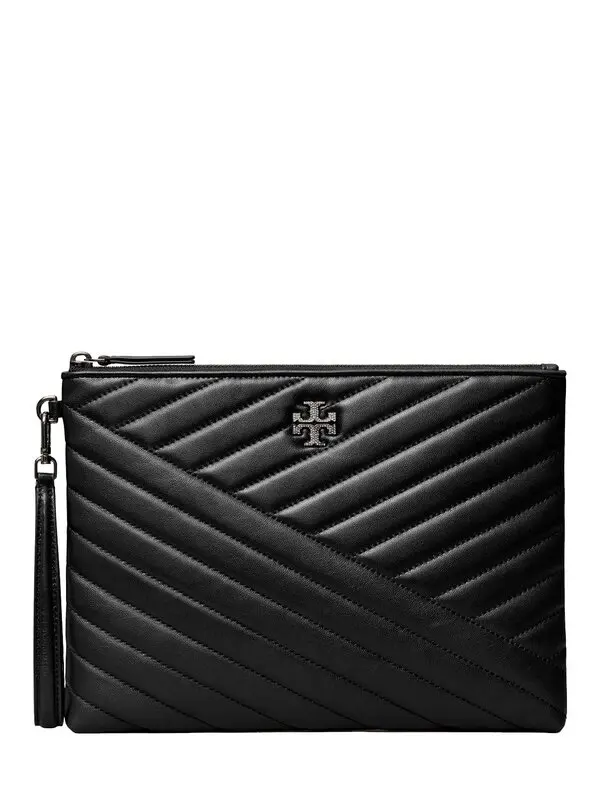Tory Burch Kira Pavé Logo Chevron Leather Pouch - Black