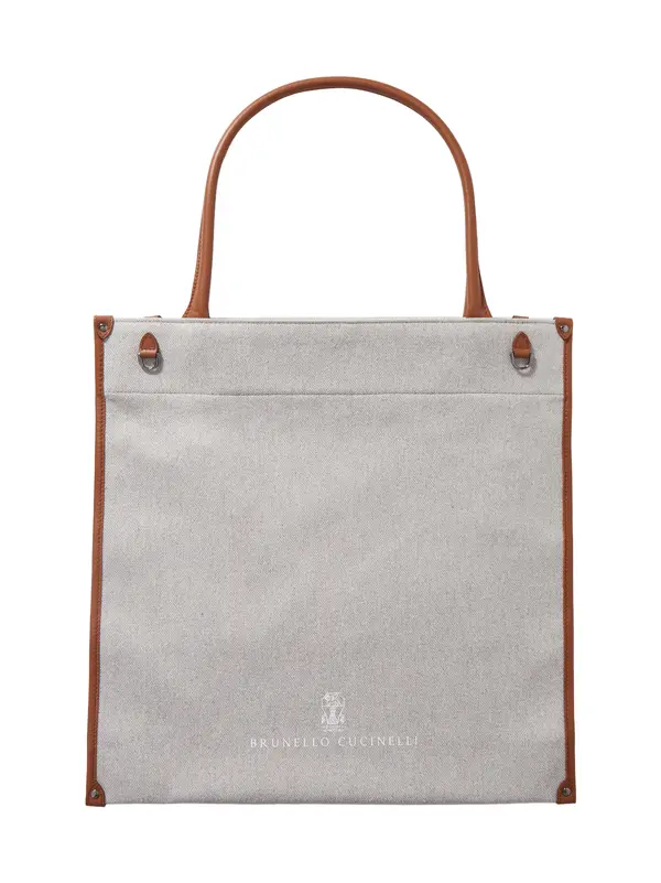 Brunello Cucinelli Leather-trimmed Canvas Tote - Gray