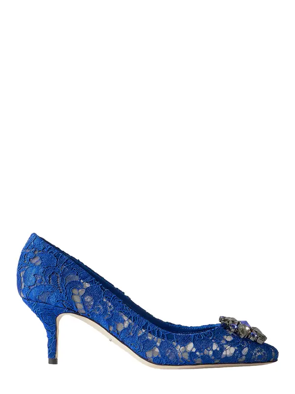 Dolce & Gabbana Crystal-embellished Lace Pumps - Blue