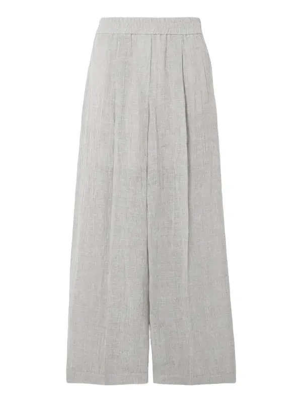 Brunello Cucinelli Crinkled Linen-blend Wide-leg Pants - Gray