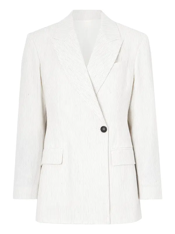 Brunello Cucinelli Pinstriped Linen-blend Blazer - White